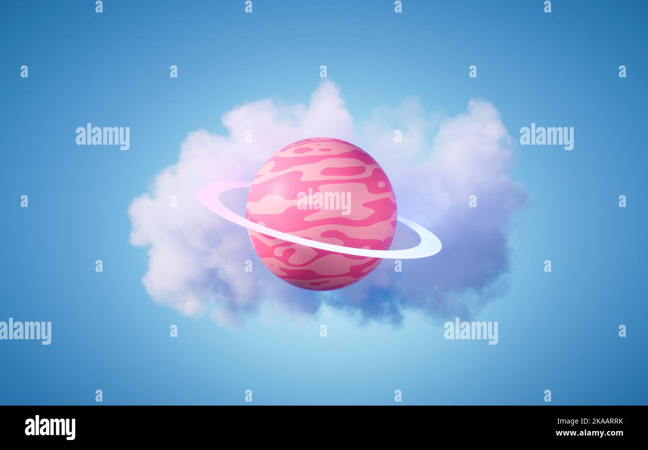 Cartoon style planet and cloud background, 3d rendering. Digital ...