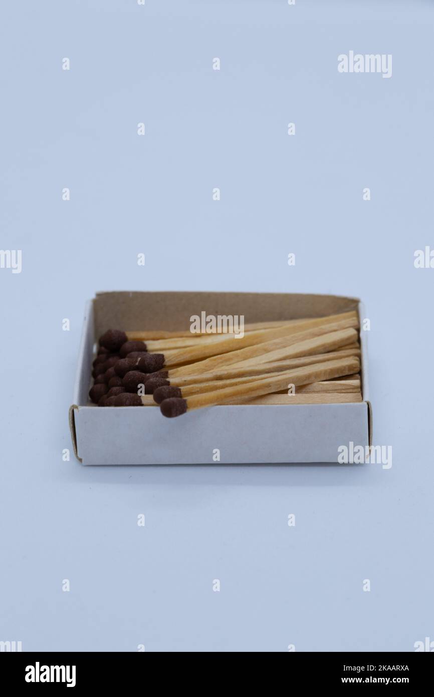Wooden matches on white background Stock Photo - Alamy
