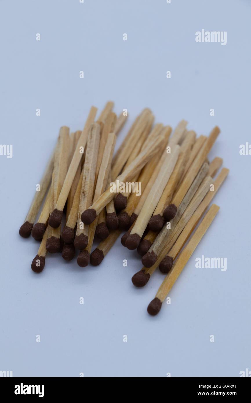 Wooden matches on white background Stock Photo - Alamy