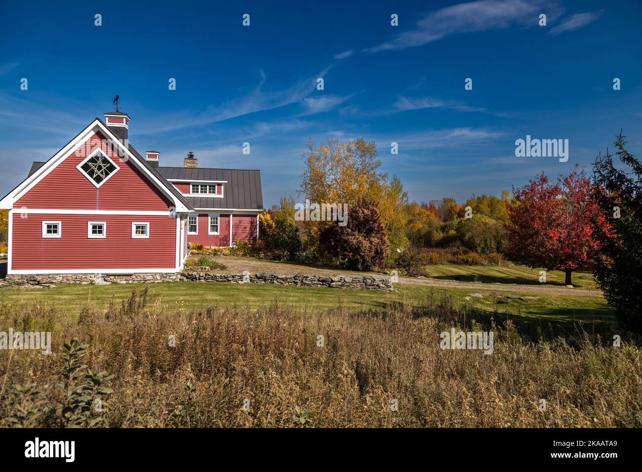 Red house in the fall, Wolcott, Vermont, USA Stock Photo - Alamy