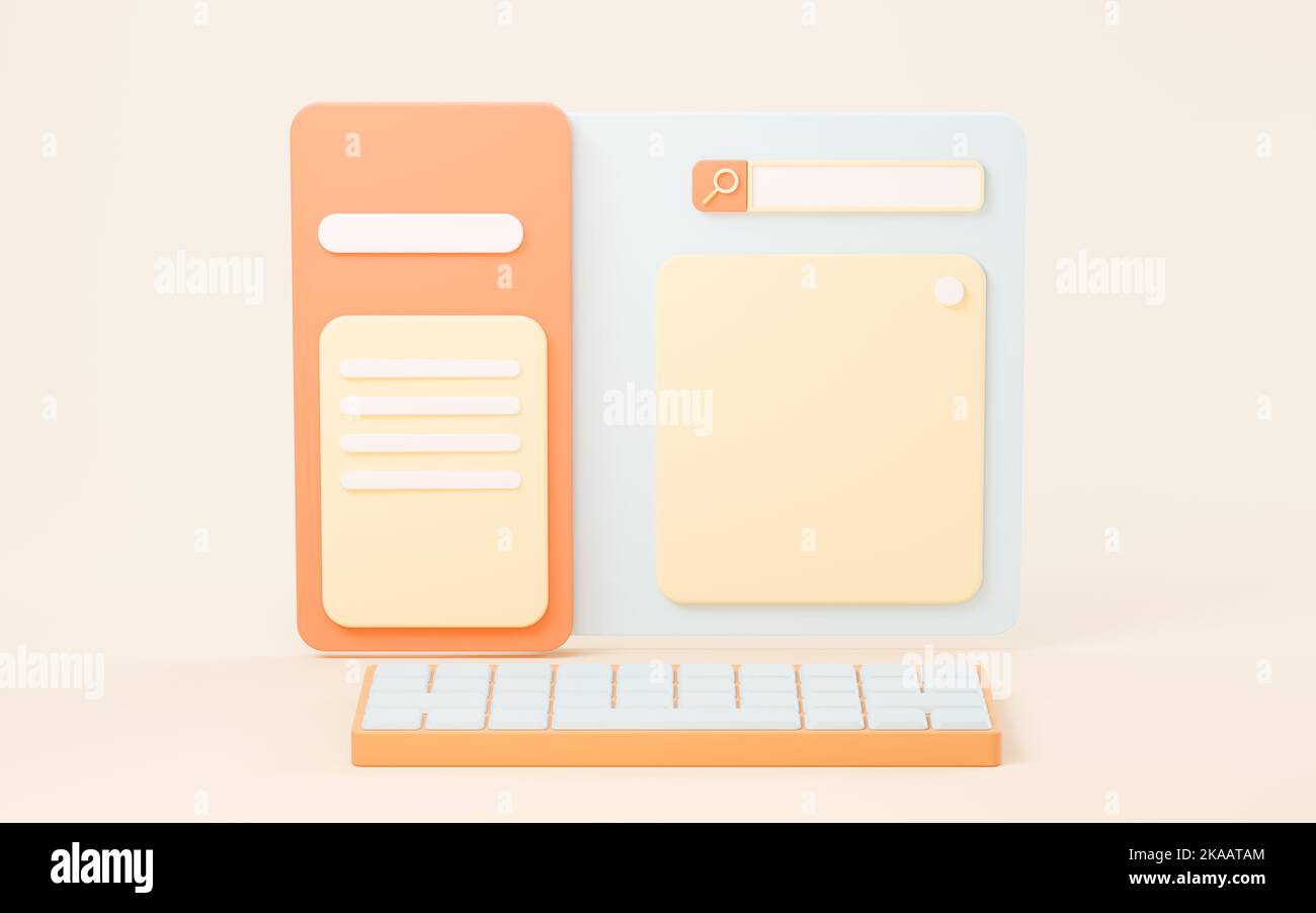 Website interface on the screen with cartoon style, 3d rendering ...