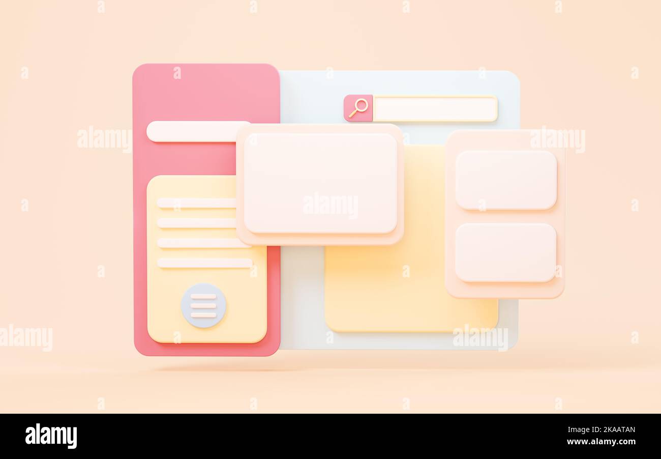 Website interface on the screen with cartoon style, 3d rendering ...