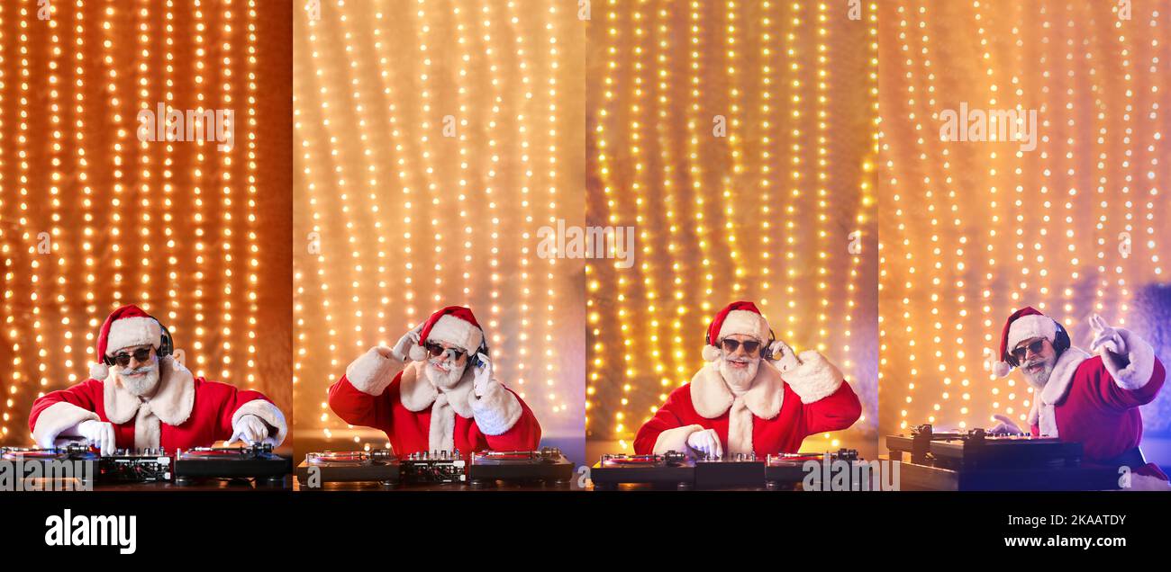 Set of Santa DJ playing music in club Stock Photo - Alamy