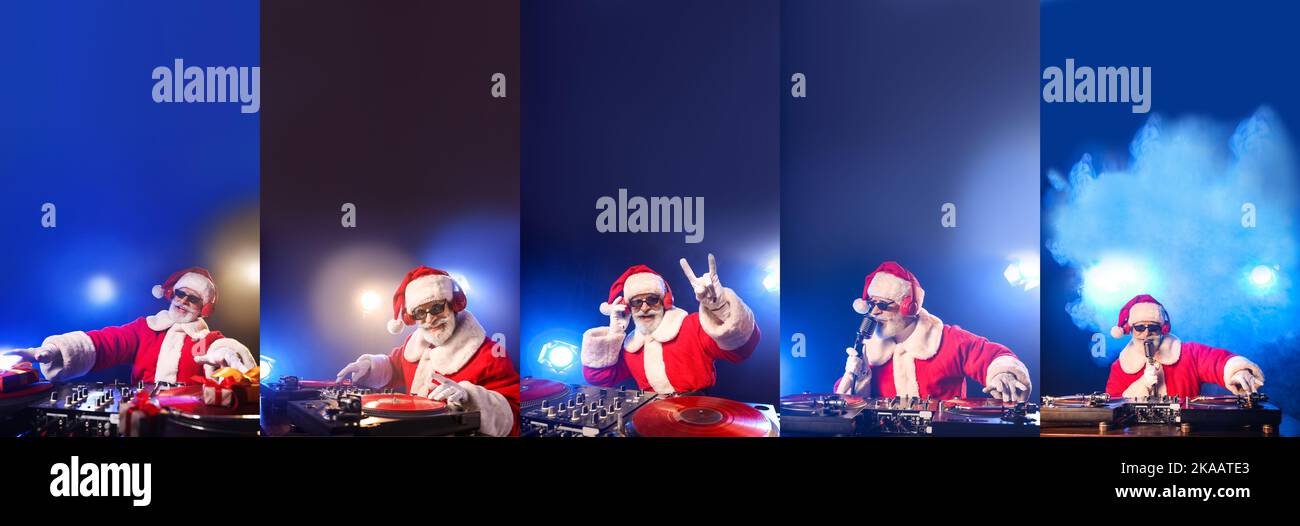 Set of Santa DJ playing music in club Stock Photo - Alamy