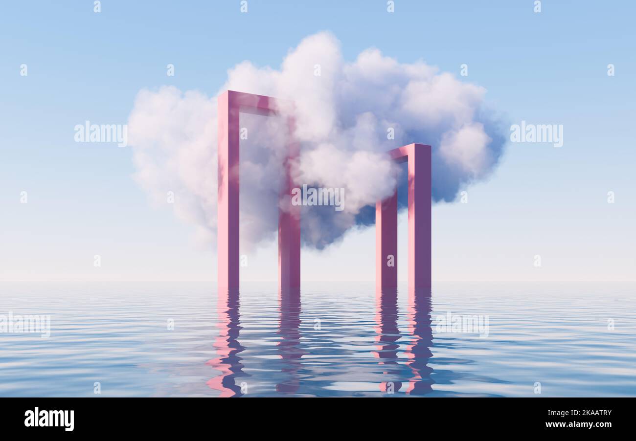 Cloud and water surface, 3d rendering. Digital drawing Stock Photo - Alamy