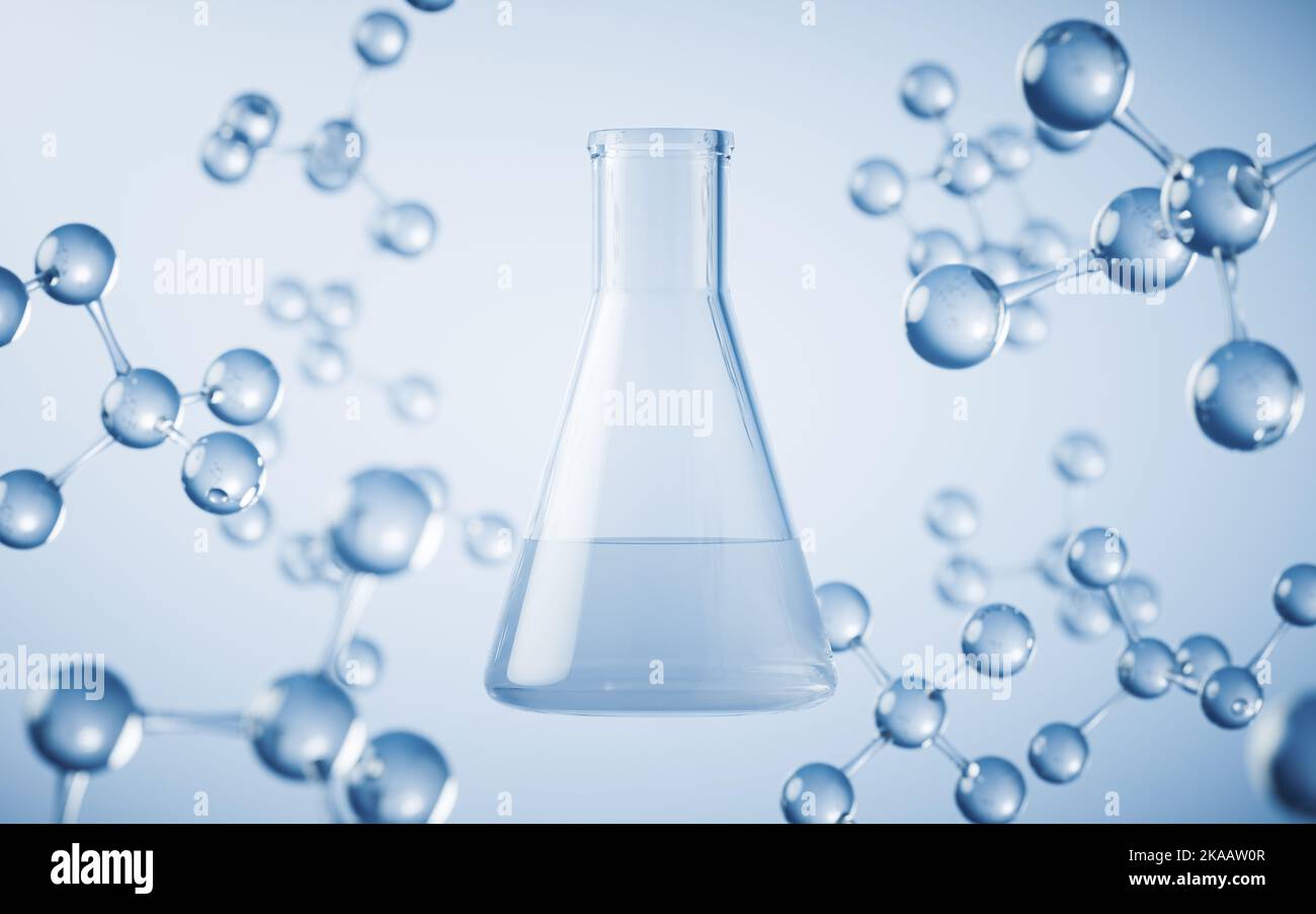 Conical flask with blue background, 3d rendering. Digital drawing Stock ...