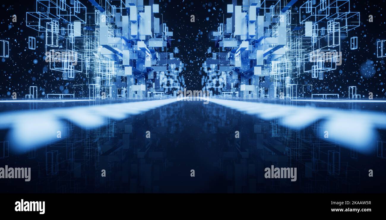 Digital geometry with empty ground, 3d rendering. Digital drawing Stock ...