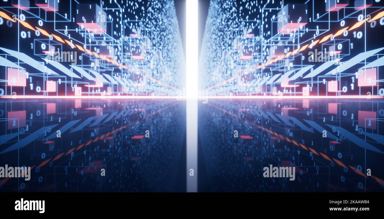 Glowing light in the cyberspace, 3d rendering. Computer digital drawing ...