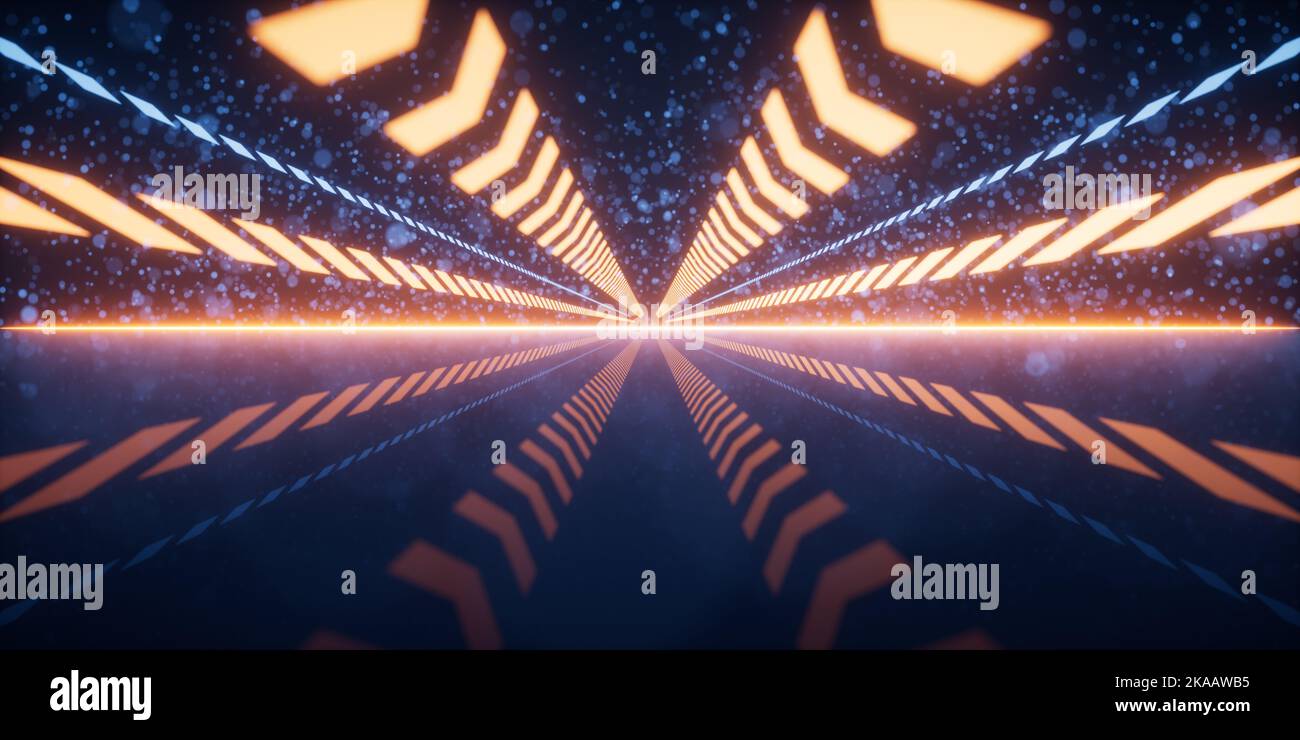 Racing track with glowing particles background, 3d rendering. Digital ...