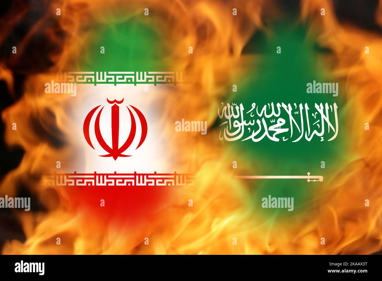 Defocus war between Iran and Saudi Arabia. National flag of iran and ...