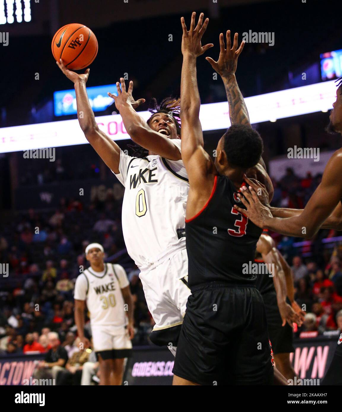 November 1, 2022: Wake Forest sophomore Lucas Taylor (0) takes hook ...