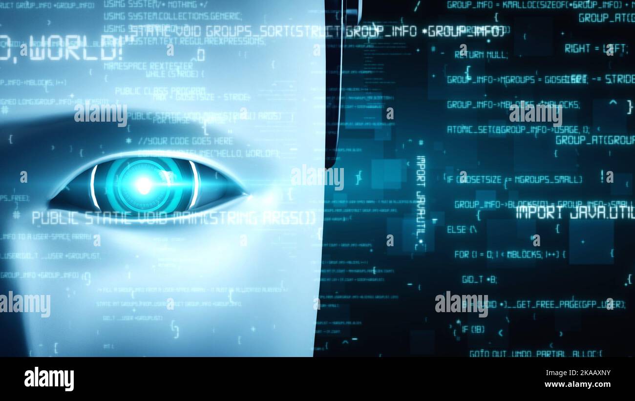 Futuristic robot artificial intelligence huminoid AI programming coding technology development ...