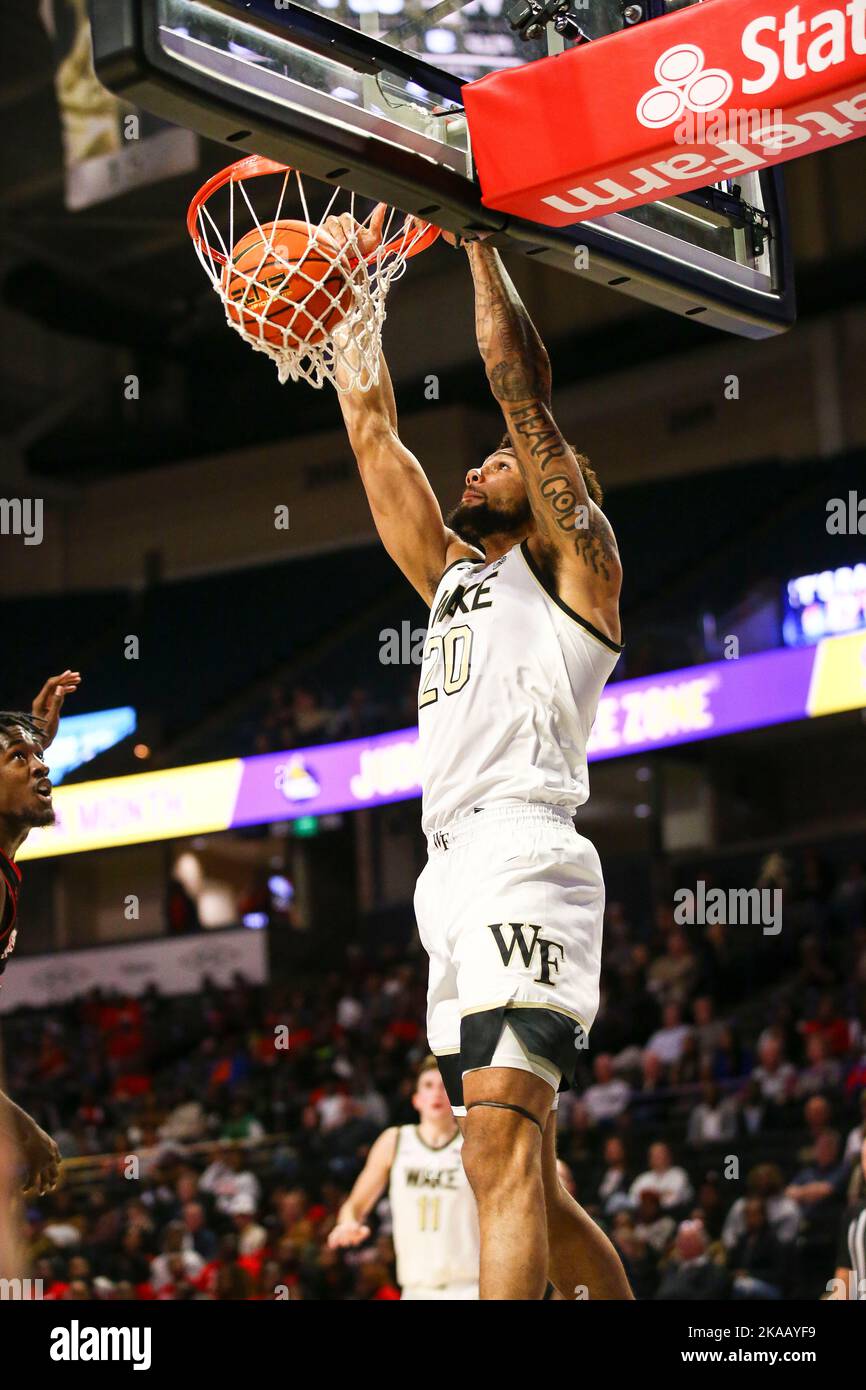 November 1, 2022: Wake Forest junior Davion Bradford (20) dunks ball ...