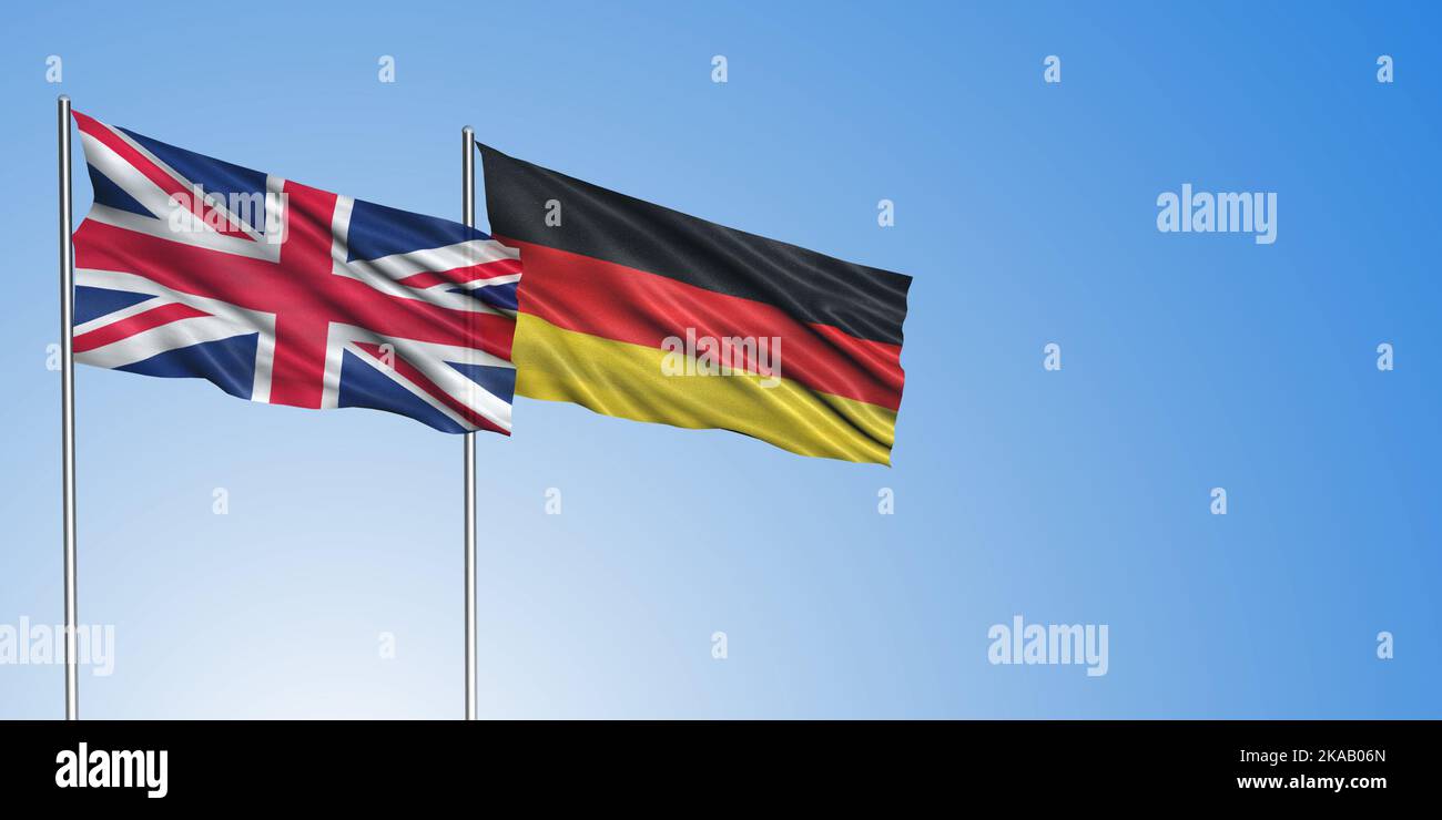 United Kingdom flag and Germany flag, Britain flag with blue sky ...