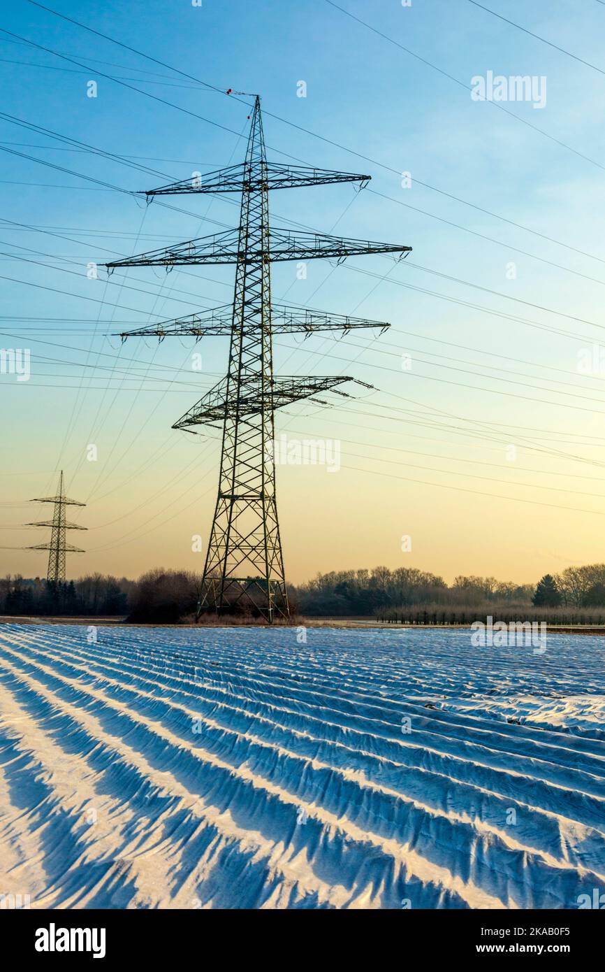 electrical tower in rural landscape with fields in foil Stock Photo - Alamy