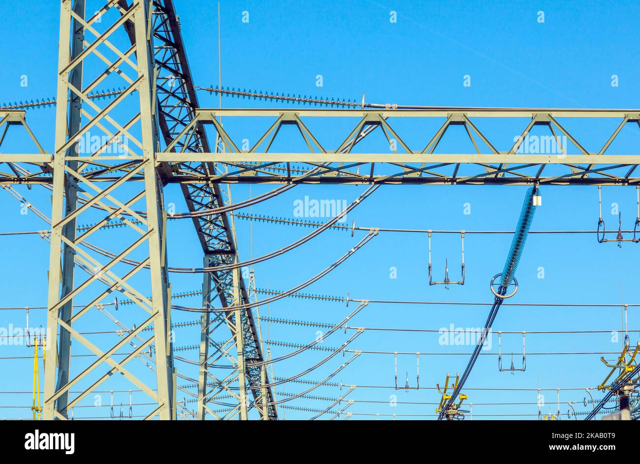 transformer station in rural landscape with blue sky Stock Photo - Alamy