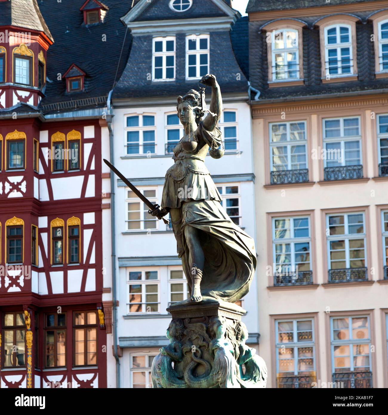 Statue of Lady Justice in front of the Romer in Frankfurt - Germany ...
