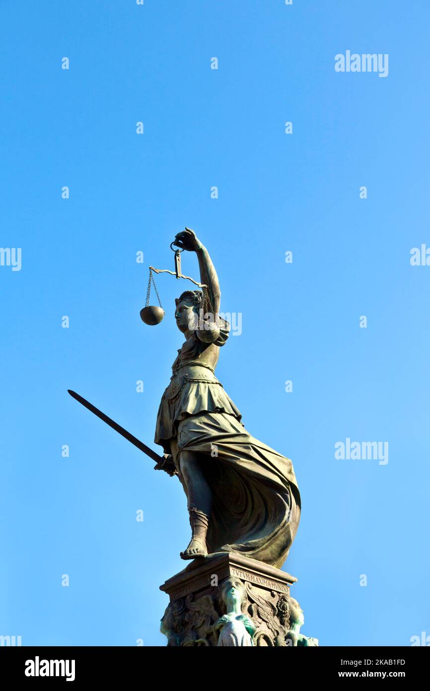 Statue of Lady Justice in front of the Romer in Frankfurt - Germany ...