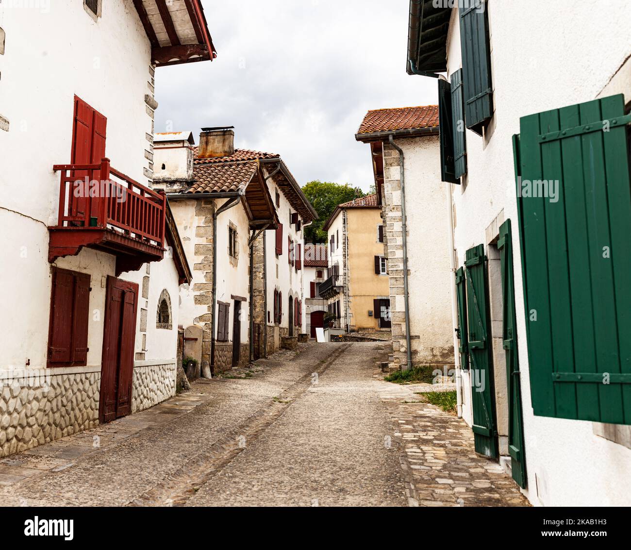 The main road of Ostabat - Asme in the basque - France country along ...
