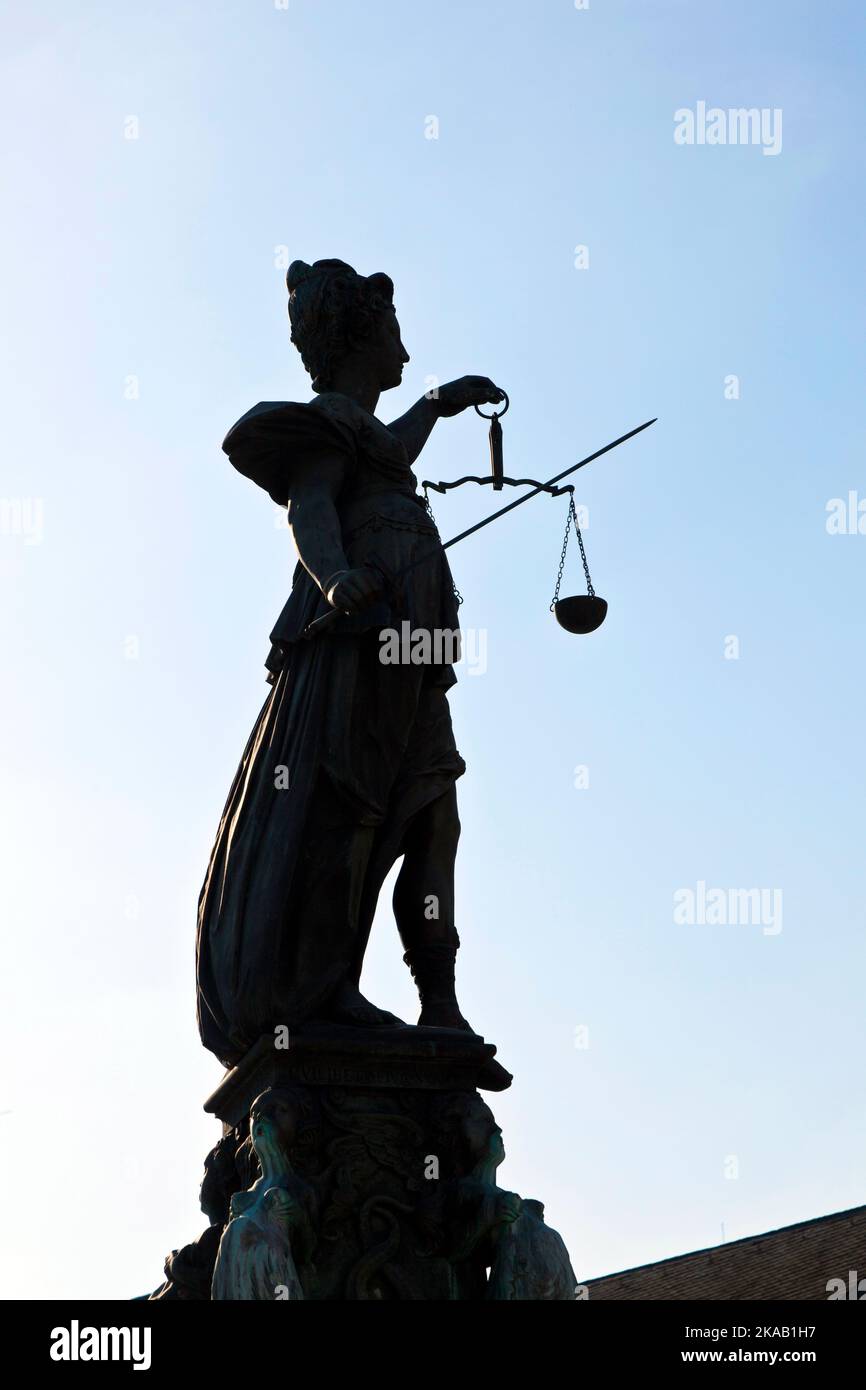 Statue of Lady Justice in front of the Romer in Frankfurt - Germany ...