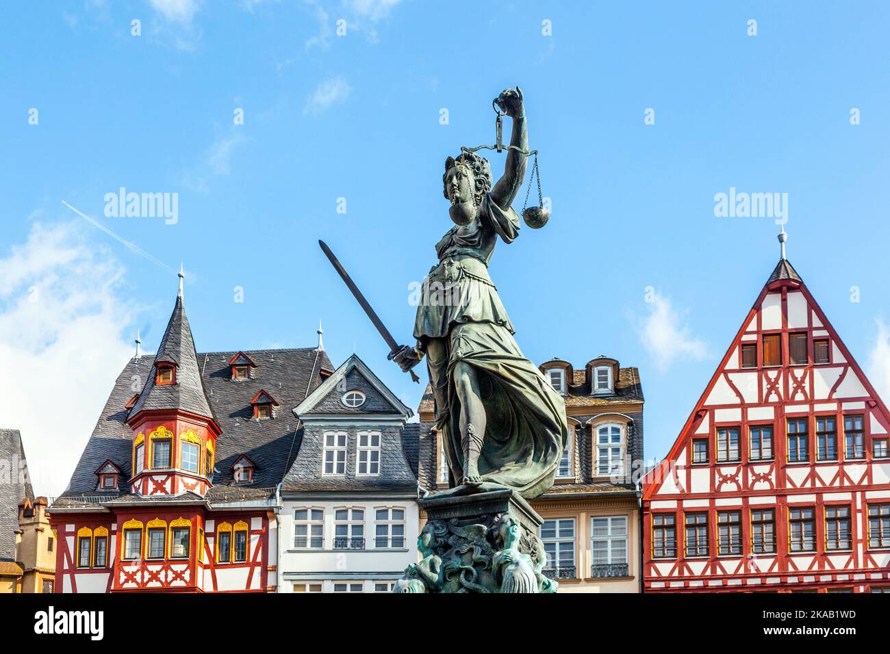 Statue of Lady Justice in front of the Romer in Frankfurt - Germany ...