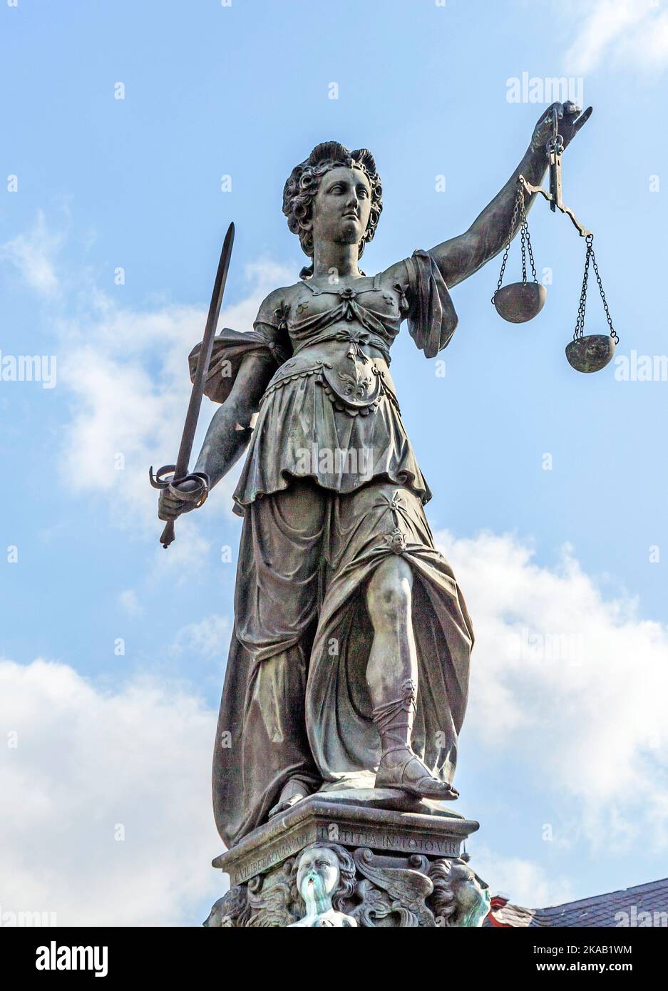 Statue of Lady Justice in front of the Romer in Frankfurt - Germany ...