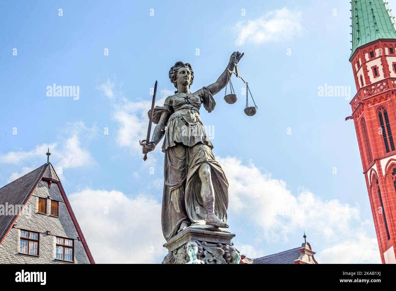 Statue of Lady Justice in front of the Romer in Frankfurt - Germany ...