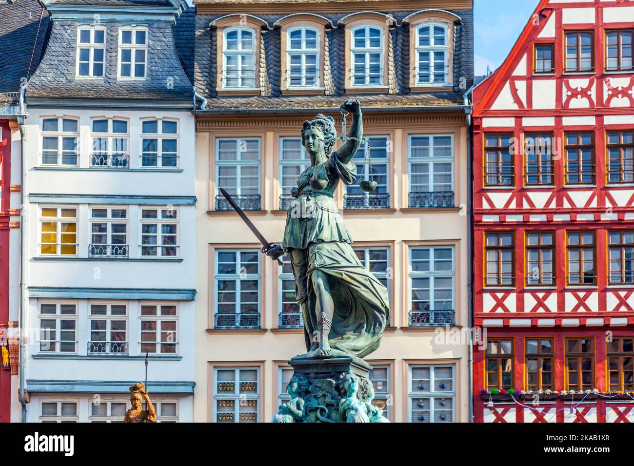 Statue of Lady Justice in front of the Romer in Frankfurt - Germany ...