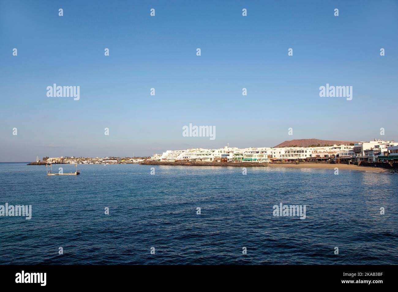 promenade of scenic Playa Blanca with seaside in the morning Stock ...