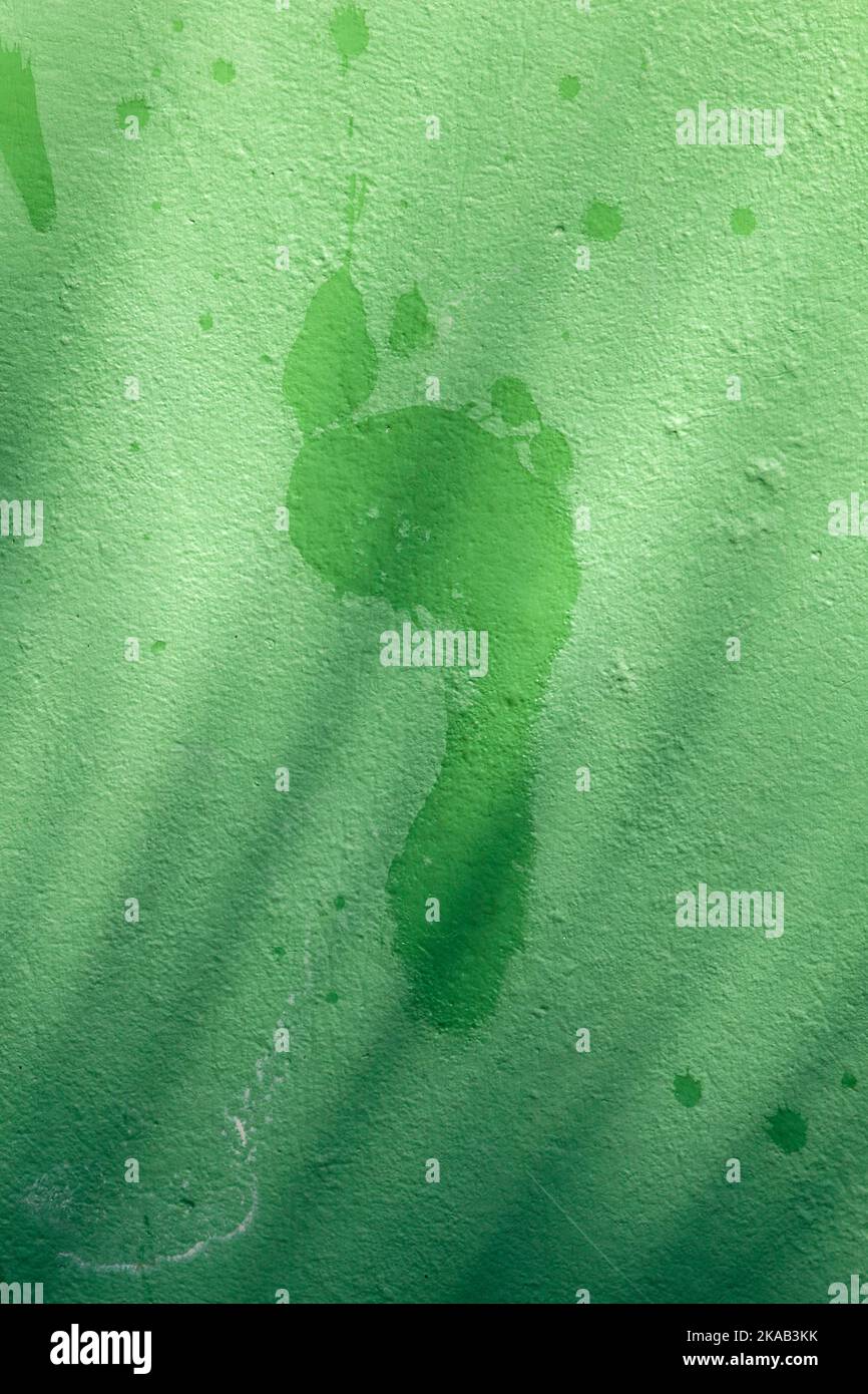 wet pattern of a foot at the green floor Stock Photo - Alamy