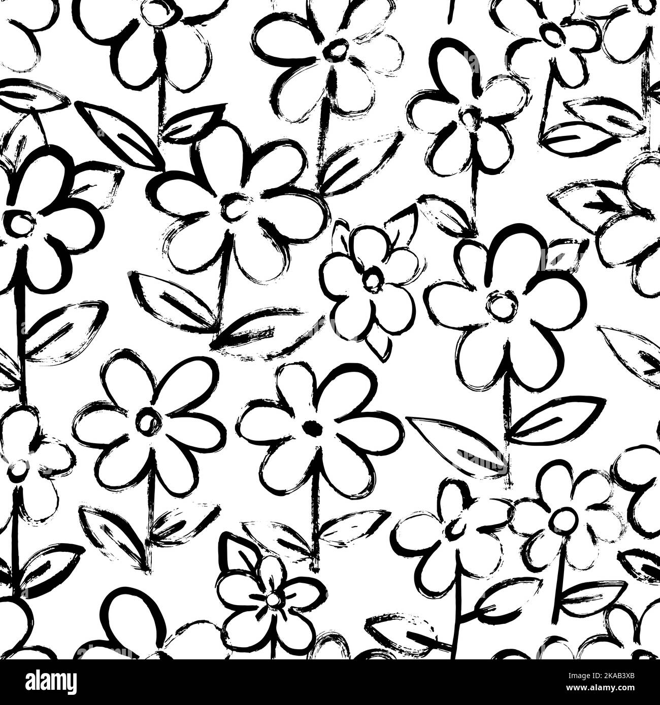 Dry Brush Flower Seamless Pattern. Hand Drawn Artwork Background Stock ...