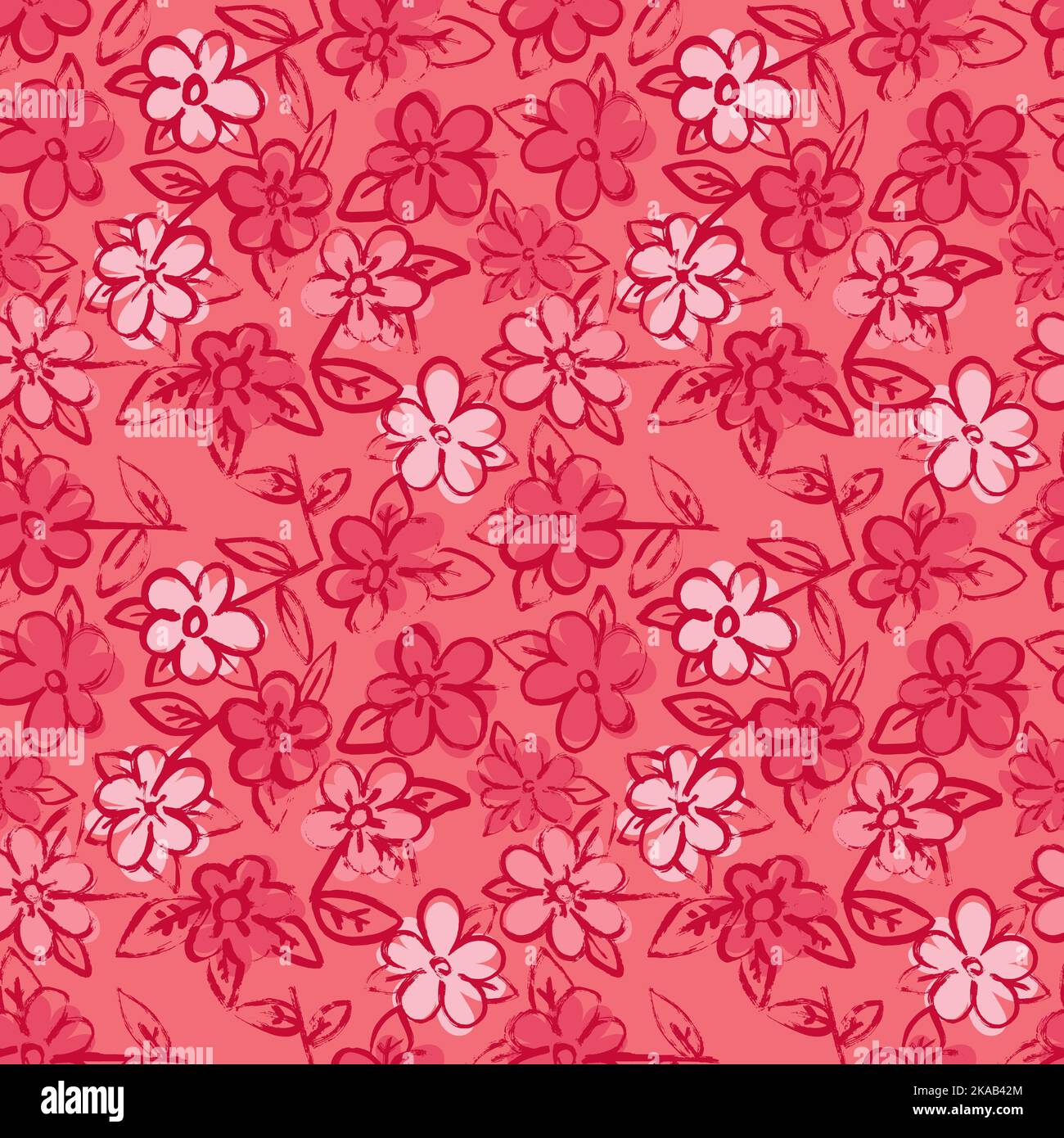 Pink Grunge Flower Seamless Pattern. Hand Drawn Artwork Background ...