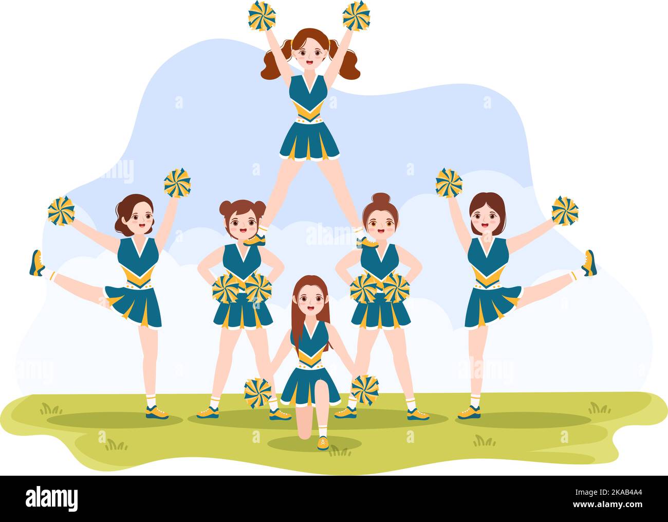 Cheerleader Girl with Pompoms of Dancing and Jumping to Support Team ...
