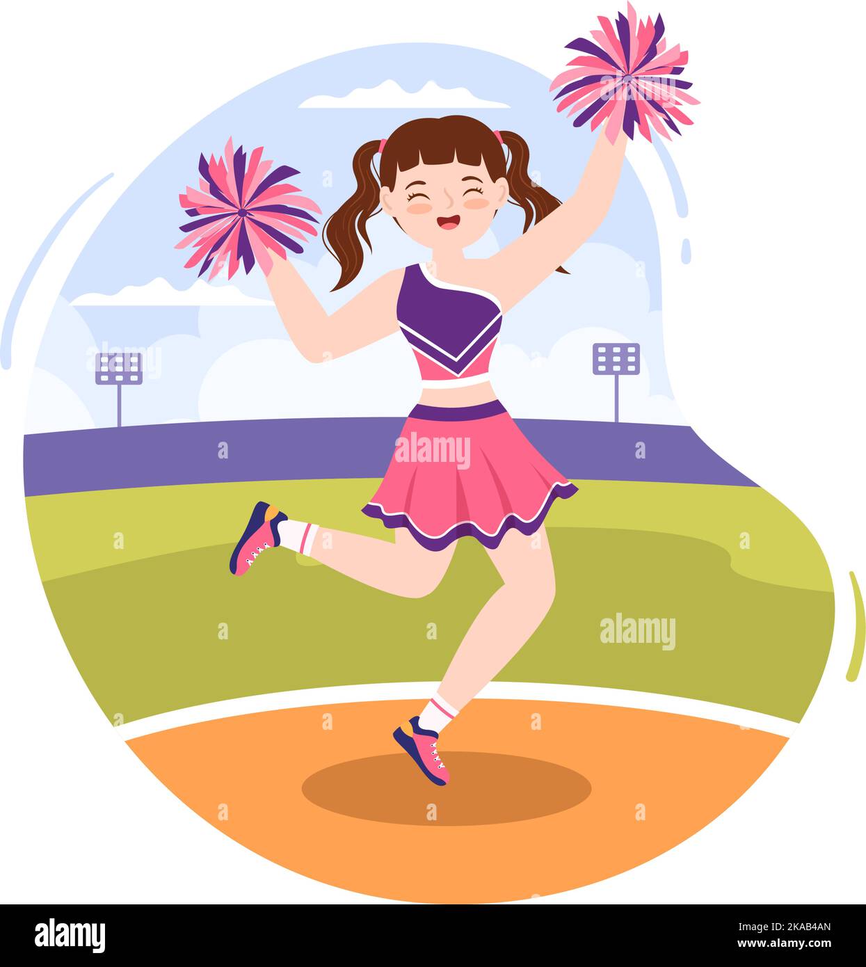 Cheerleader Girl with Pompoms of Dancing and Jumping to Support Team ...