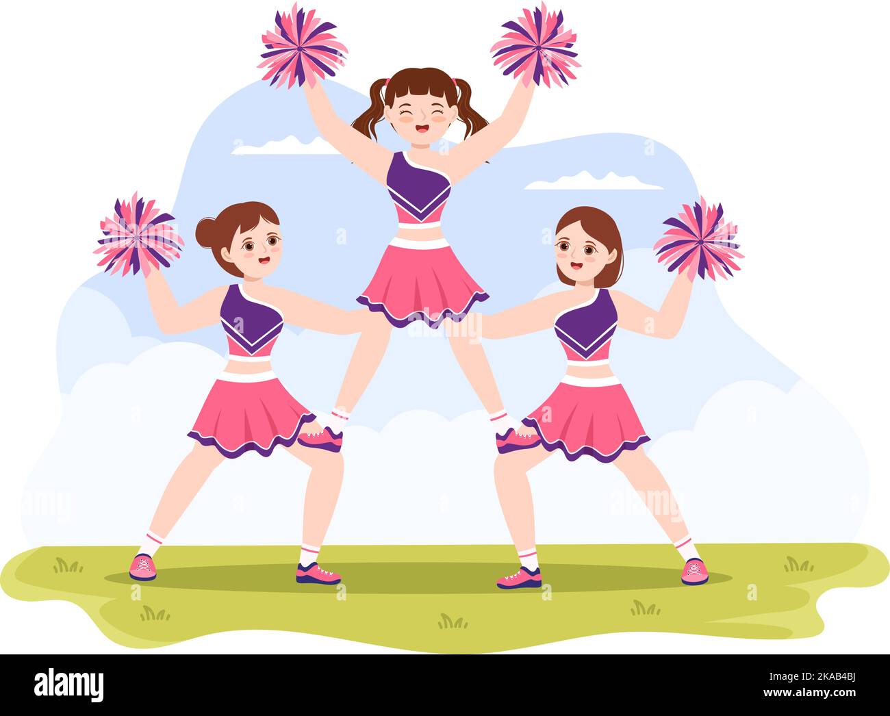 Cheerleader Girl with Pompoms of Dancing and Jumping to Support Team ...