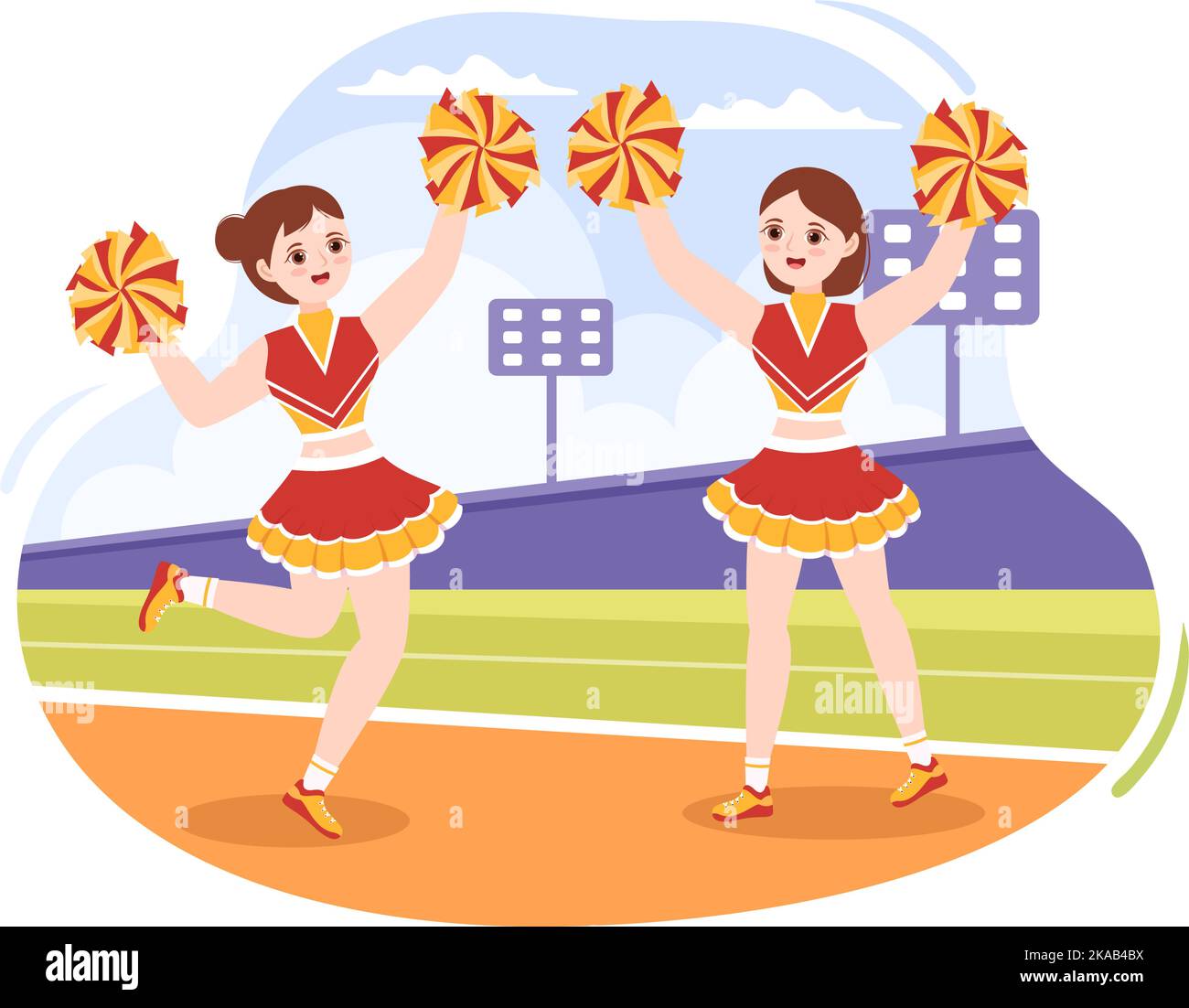 Cheerleader Girl with Pompoms of Dancing and Jumping to Support Team ...