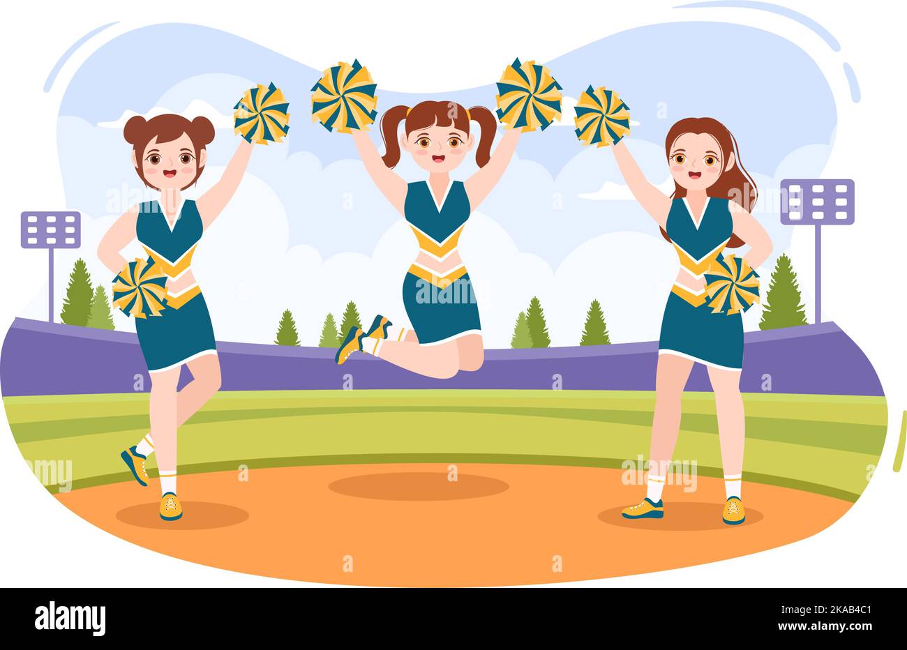 Cheerleader Girl with Pompoms of Dancing and Jumping to Support Team ...