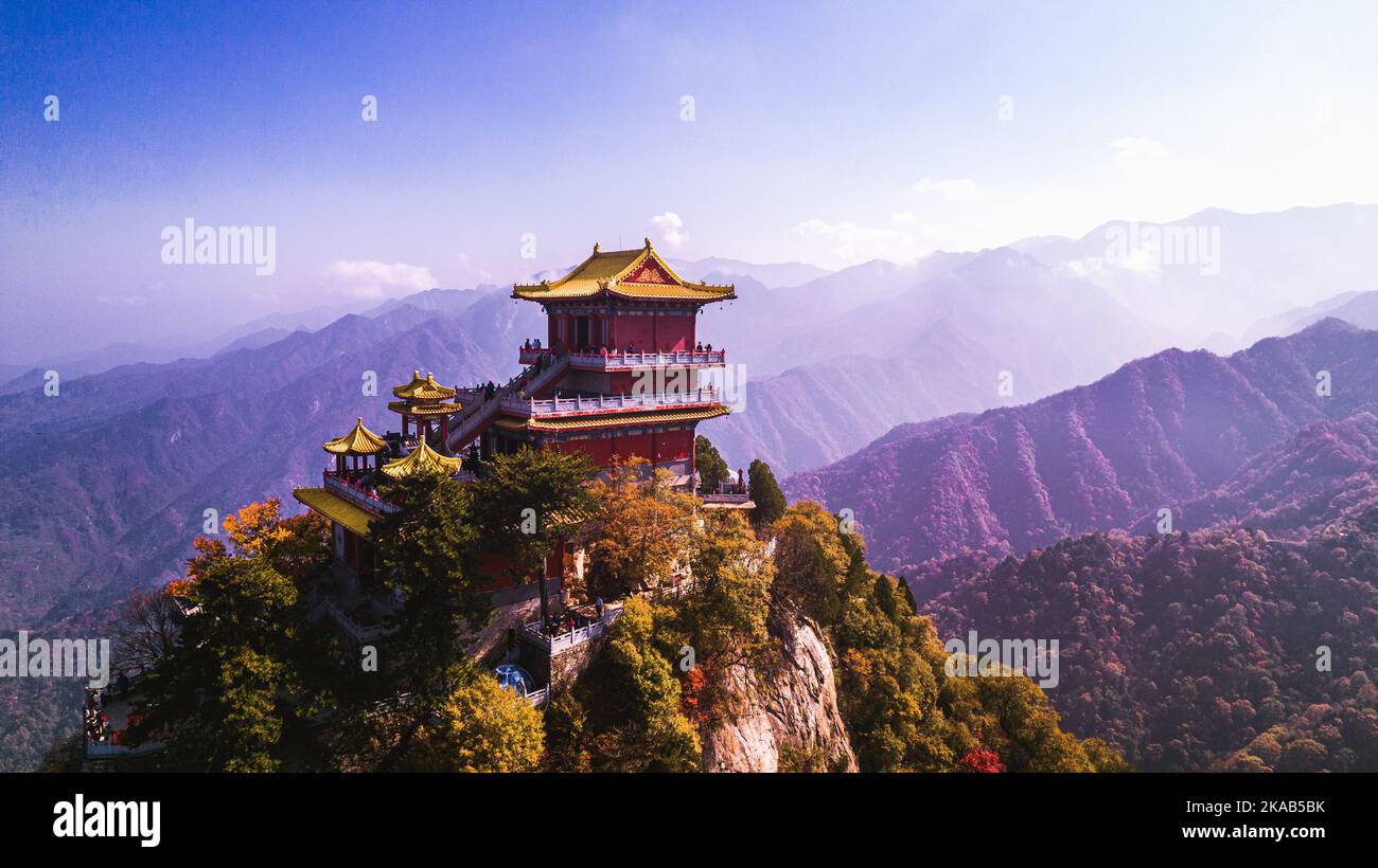 Aerial photos show the autumn scenery of Nan Wutai of the Zhongnan Mountains of the Qin ...