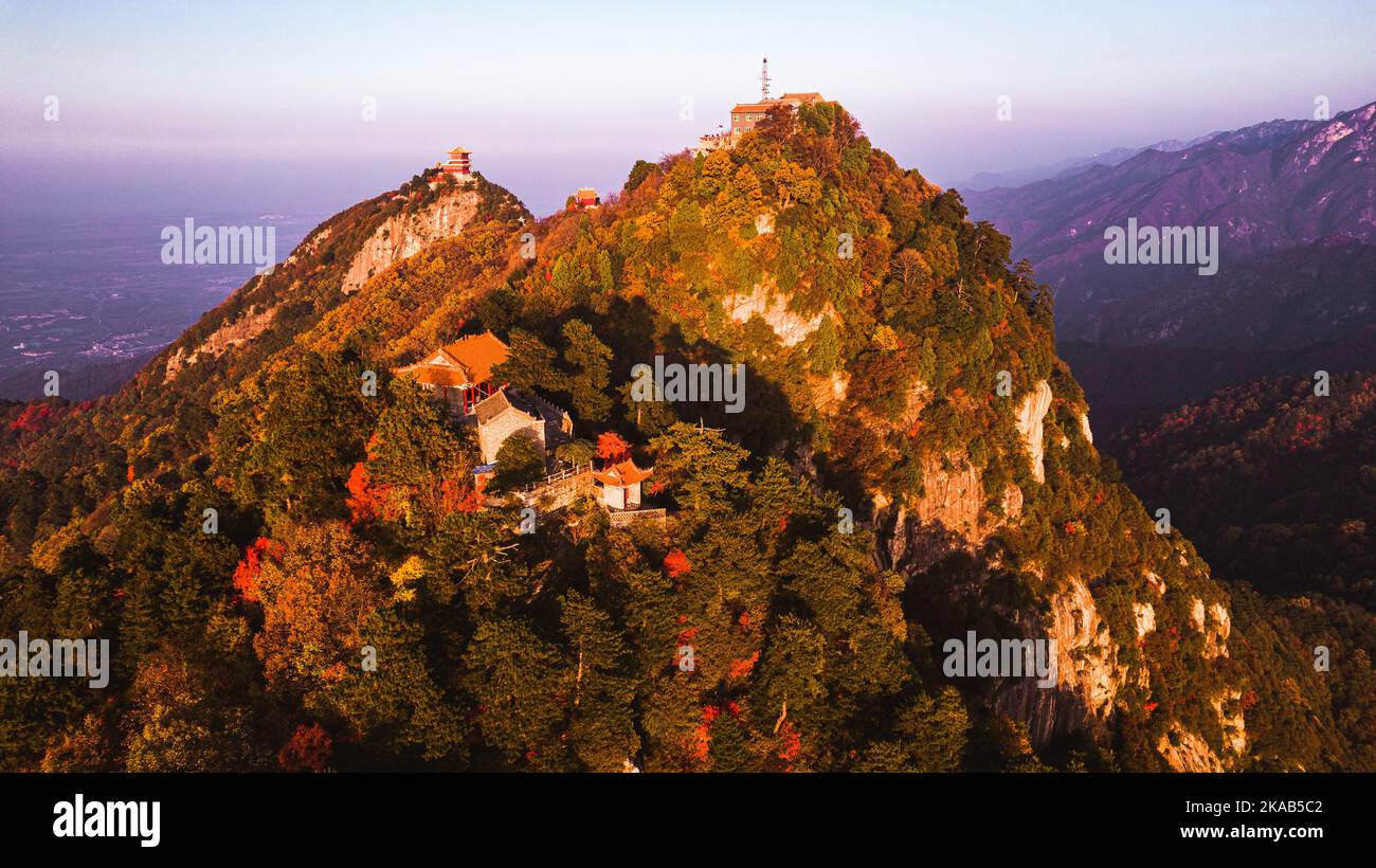 Aerial photos show the autumn scenery of Nan Wutai of the Zhongnan Mountains of the Qin ...