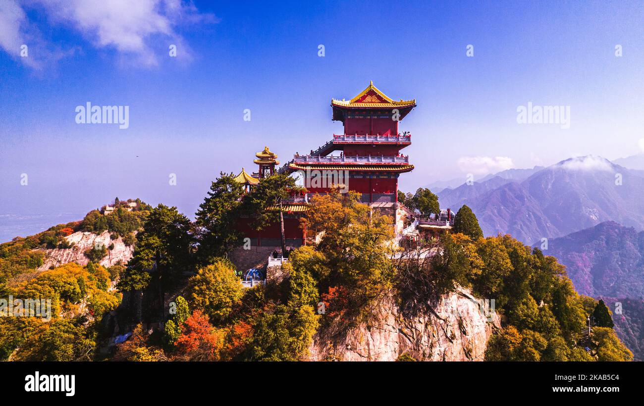 Aerial photos show the autumn scenery of Nan Wutai of the Zhongnan Mountains of the Qin ...