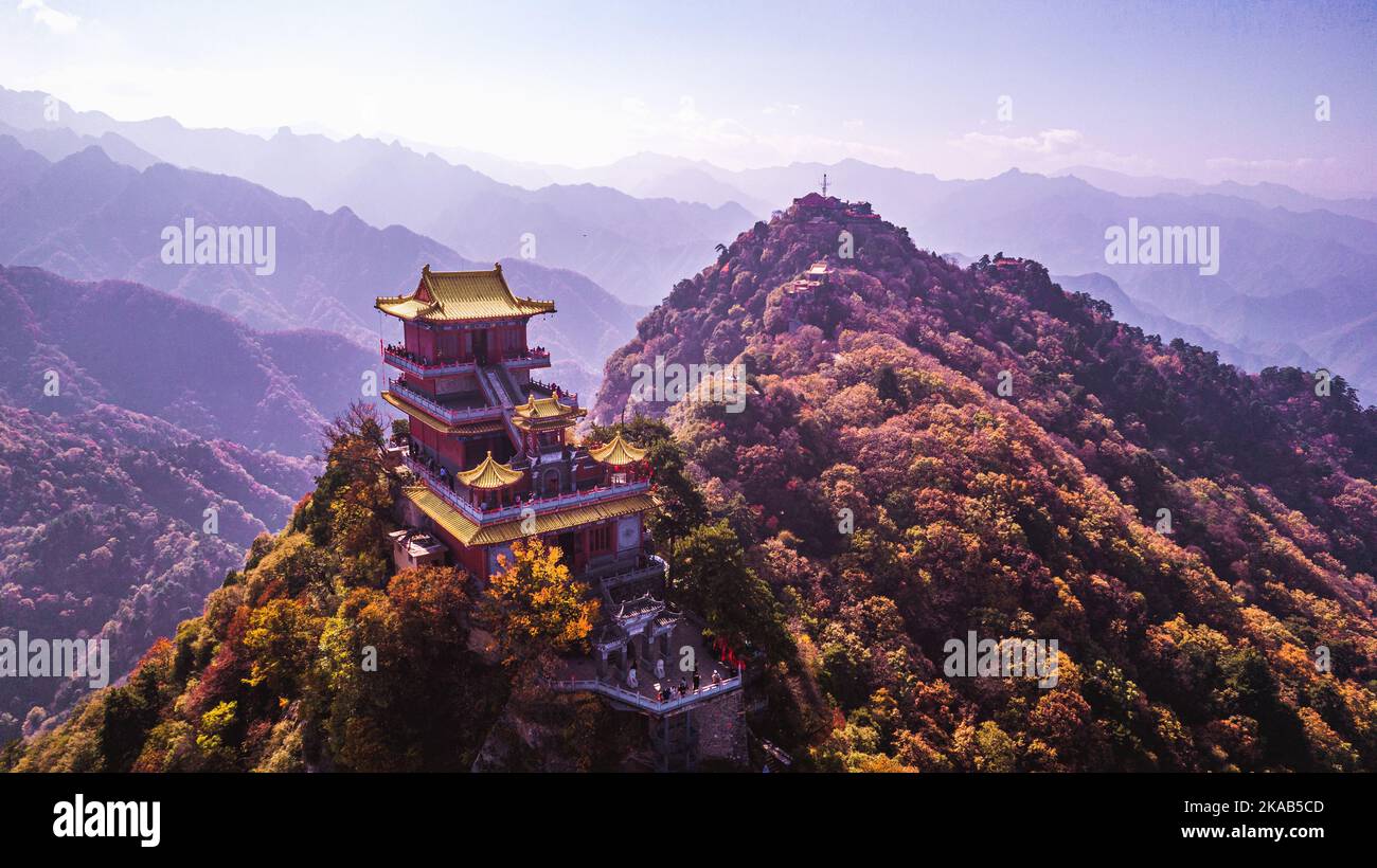 Aerial photos show the autumn scenery of Nan Wutai of the Zhongnan Mountains of the Qin ...