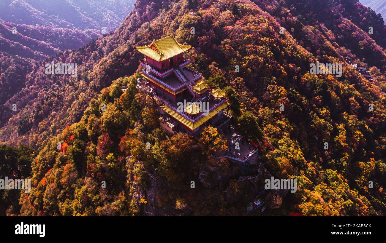 Aerial photos show the autumn scenery of Nan Wutai of the Zhongnan Mountains of the Qin ...