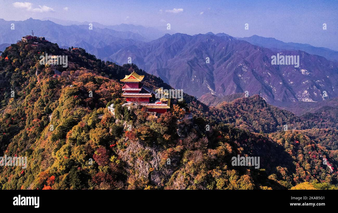 Aerial photos show the autumn scenery of Nan Wutai of the Zhongnan Mountains of the Qin ...