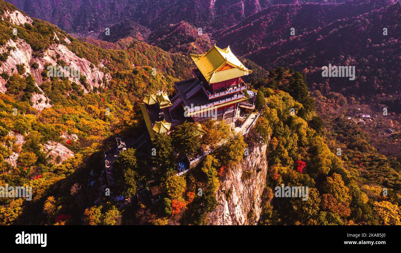 Aerial photos show the autumn scenery of Nan Wutai of the Zhongnan Mountains of the Qin ...