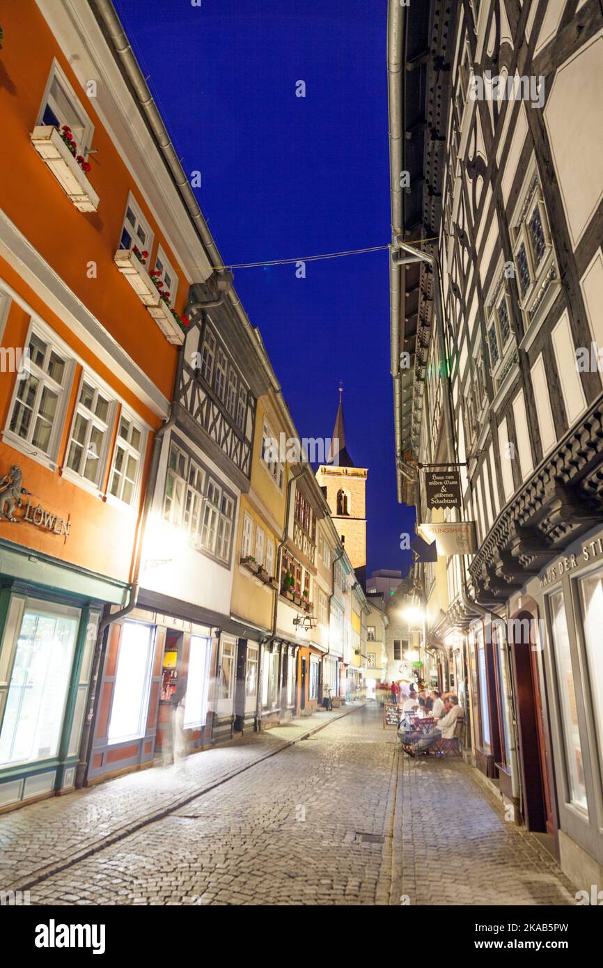 Houses on Kraemerbruecke - Merchants Bridge in Erfurt, Germany. Two ...