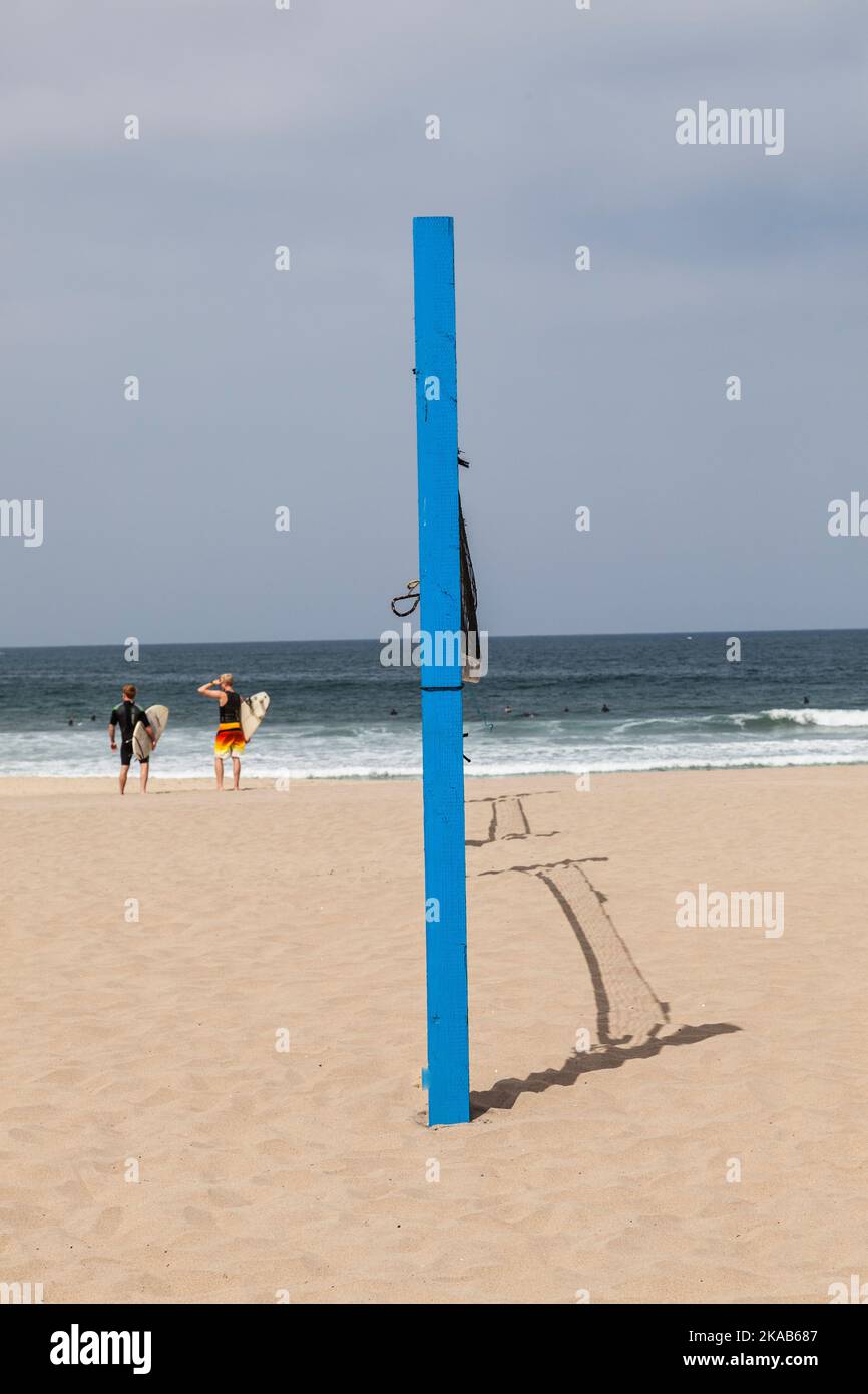 volleyball post at the beach in blue Stock Photo - Alamy