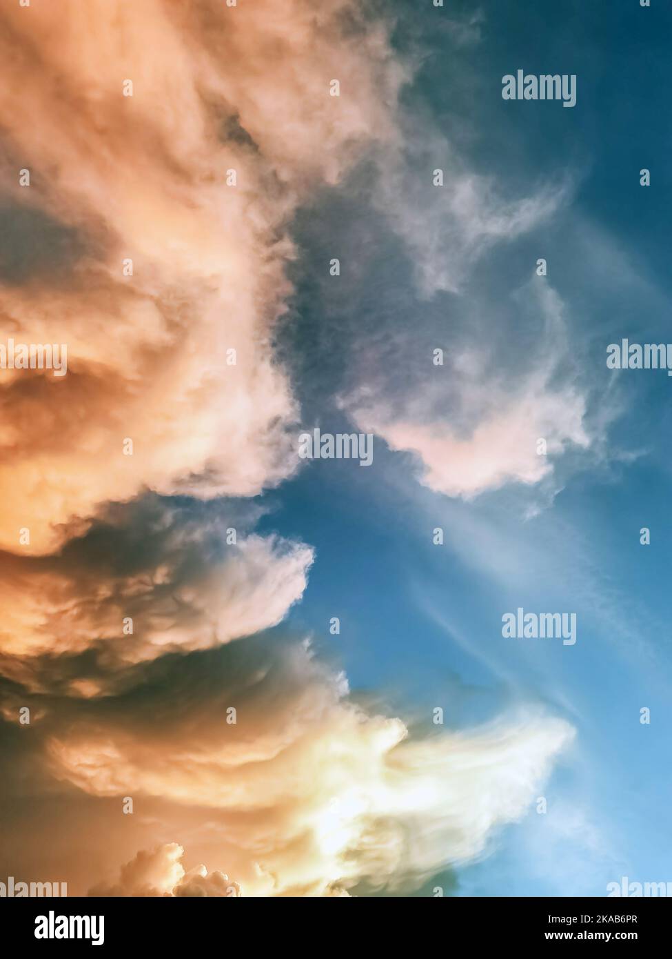 Clouds in the blue sky. Natural sky background texture, beautiful color ...