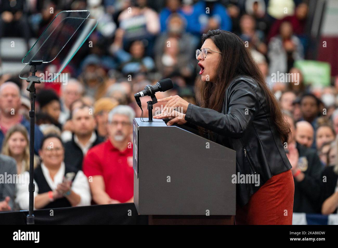 Congresswoman Rashida Tlaib speaks during the Get Out the Vote Rally in ...
