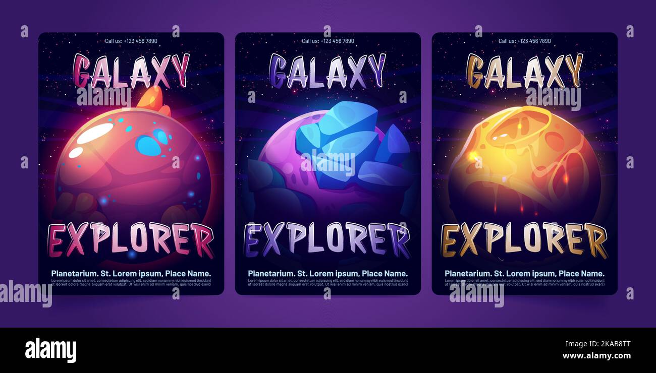 Set of planetarium banner templates. Cartoon vector illustration of ...