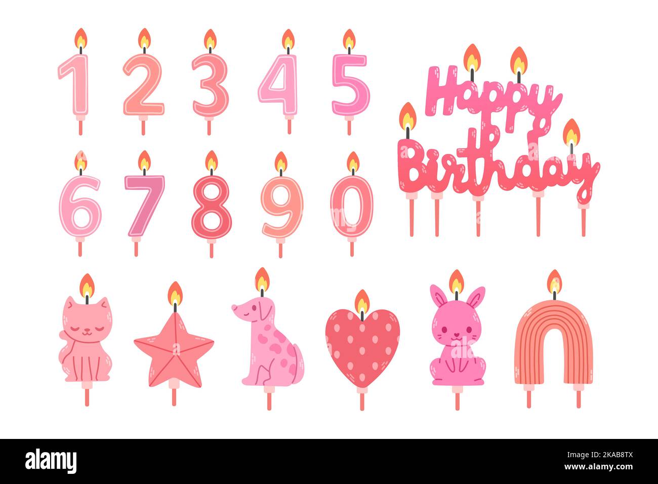 Girl birthday candles set in pink colors, number candles, different ...